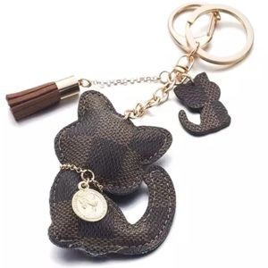 Accessories | Brown Leather Cat Keychain | Poshmark
